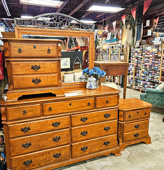 This oak dresser with beveled mirror isn't just furniture&mdash;it's solid craftsmanship from an era when things were built to outlast their owners.