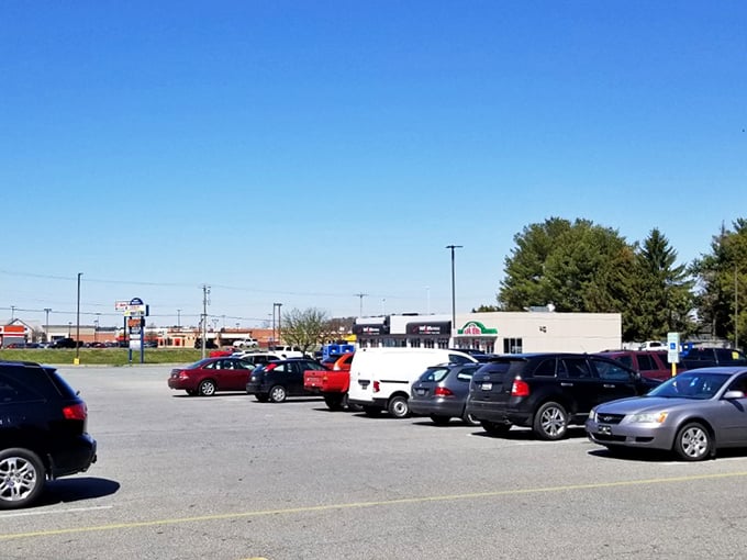 The bustling parking lot on a sunny day&mdash;where treasure hunters arrive with empty trunks and leave with cars riding suspiciously low to the ground.
