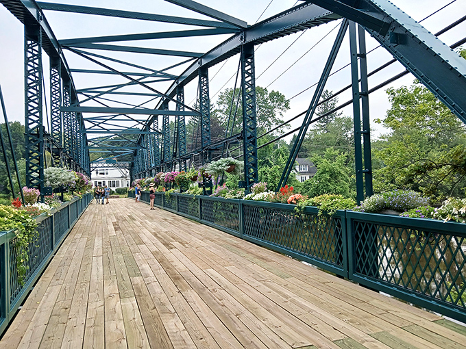 Walking these wooden planks feels like strolling through a garden that somehow forgot it was supposed to stay on the ground.