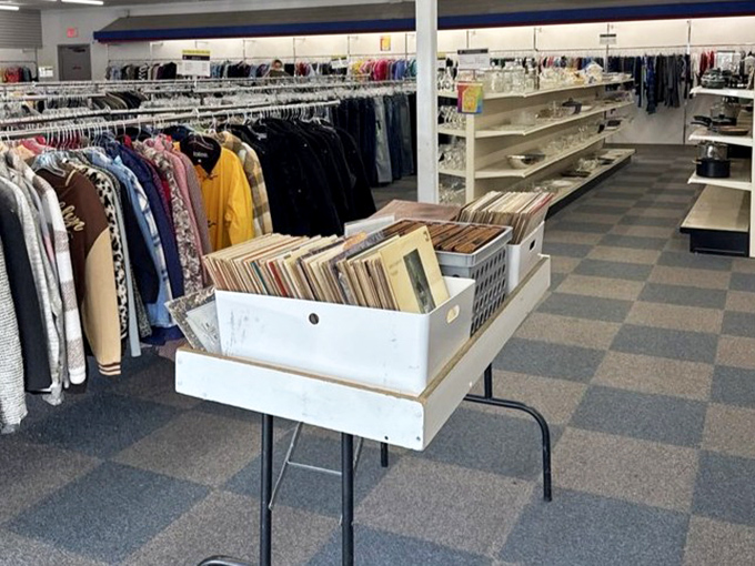 Vinyl records stand at attention like soldiers of sound, each album cover a time capsule waiting to spin tales of musical history.