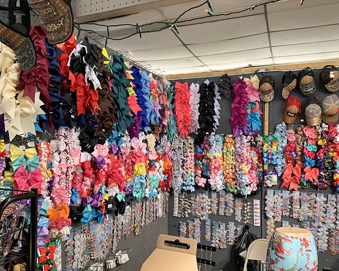 Hair bow heaven or accessory apocalypse? This explosion of color represents either organized chaos or the most comprehensive collection of childhood adornments ever assembled.