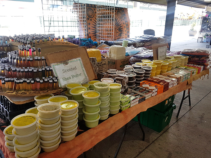 Handcrafted shea butter in sunny containers promises to soothe skin that's weathered too much French Quarter sunshine or hot sauce sampling.