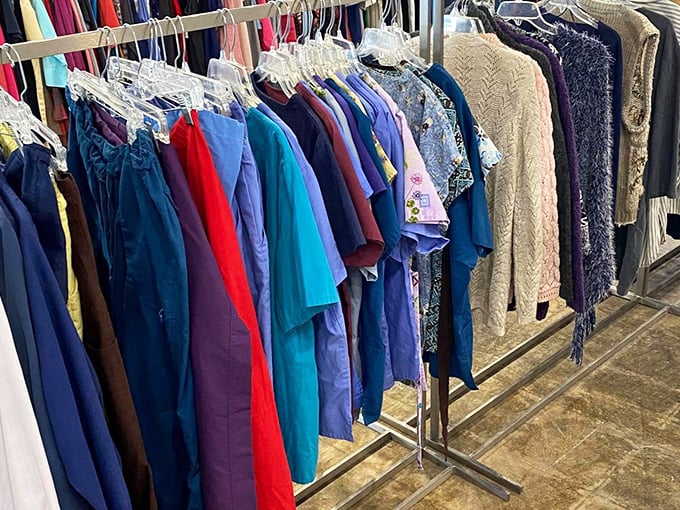 A rainbow of second chances hanging neatly in a row. These vibrant tops and blouses prove style doesn't need to be expensive to make a statement. 