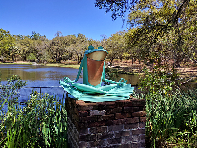 Not your average garden gnome! This whimsical aquatic sculpture brings a splash of personality to Brookgreen's waterside vistas.