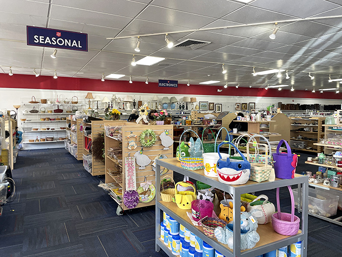 Seasonal treasures that migrate through the store like clockwork. Easter baskets in spring, Halloween decor in fall, and unexpected delights year-round.