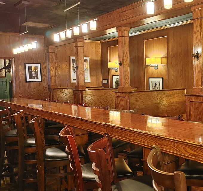 Warm wood paneling and comfortable booths create the perfect backdrop for the serious business of breakfast diplomacy and maple syrup negotiations.