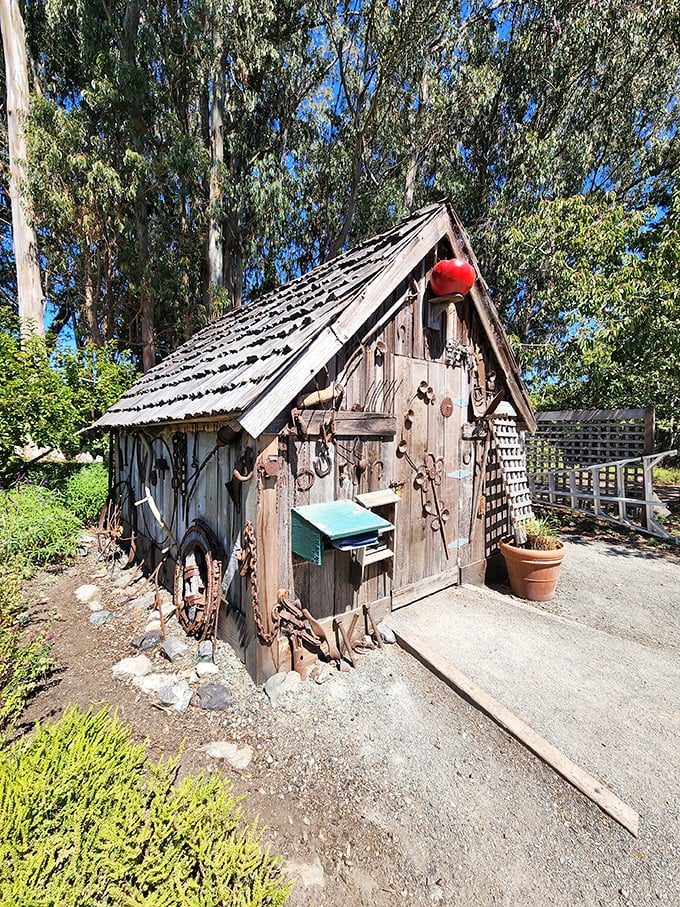 A whimsical garden shed decorated with found objects &ndash; part fairy tale, part beachcomber's dream come true.