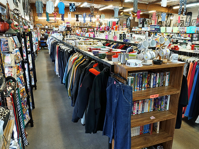 Every shelf tells a different story, from practical kitchenware to whimsical knickknacks that somehow become must-have treasures.