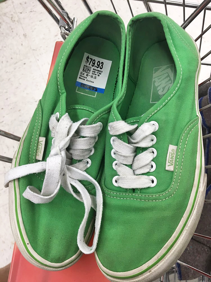 These mint-green Vans aren't just shoes &ndash; they're someone's abandoned style statement waiting for their second act.