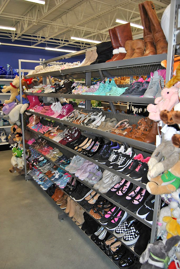 The footwear frontier—where barely-worn boots neighbor gently-loved sneakers. Those leather beauties on the top shelf? Someone's fashion loss is your stylish gain.