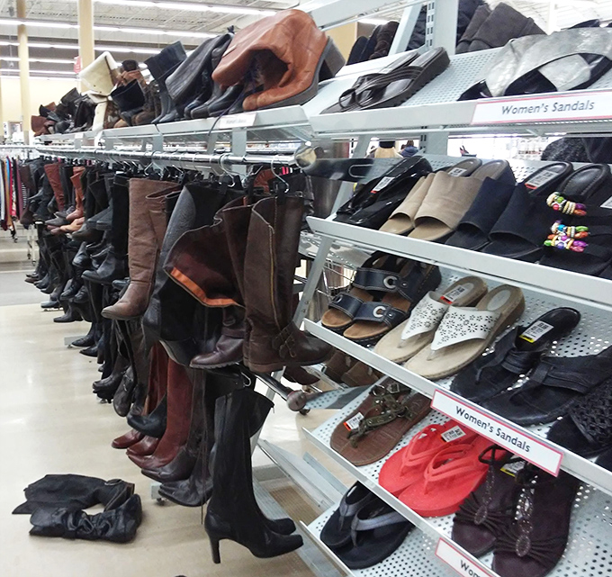 Shoe paradise where boots, sandals, and everything between await their Cinderella moment. The perfect pair is hiding here&mdash;probably for less than lunch costs.