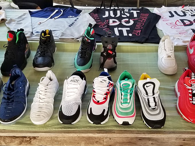 Sneakerheads, rejoice! This display of colorful kicks would make even the most discerning footwear aficionado stop in their tracks.