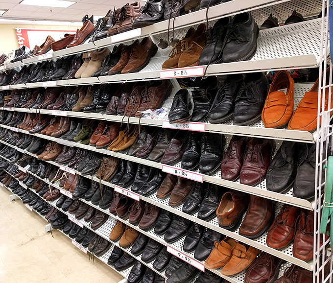An army of pre-loved shoes stands at attention, ready to march into new adventures without the painful break-in period.