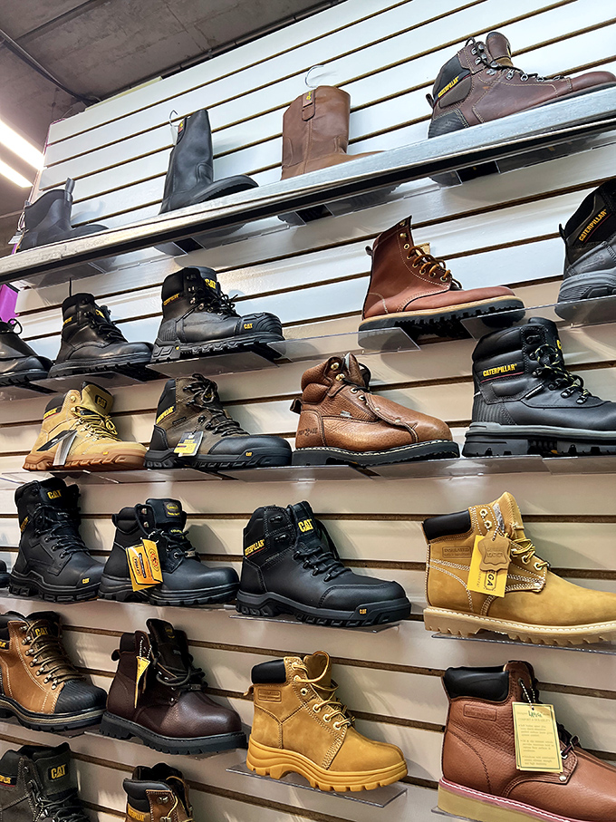 Work boots and leather stories line the walls, each pair waiting to write new chapters on Chicago's streets and construction sites.