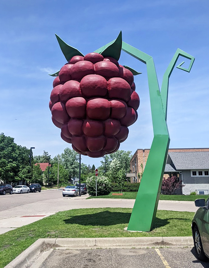 From this angle, you can almost imagine it as a spaceship from Planet Fruit, hovering mysteriously above Minnesota soil.