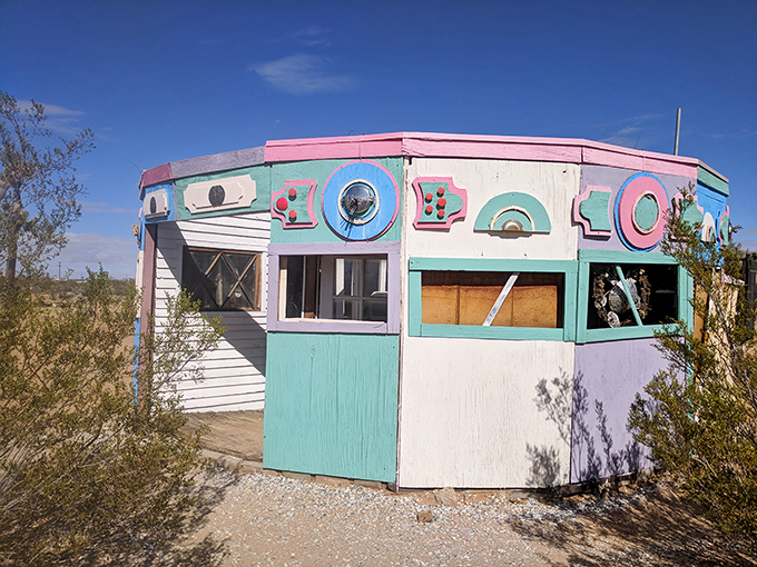 A pastel-hued desert mirage that doesn't disappear when you approach. This whimsical structure looks like it was designed by Dr. Seuss on vacation.