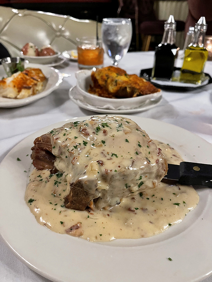 That's not just a pork chop&mdash;it's a masterpiece wearing a creamy sauce beret, with a side of midwestern hospitality.