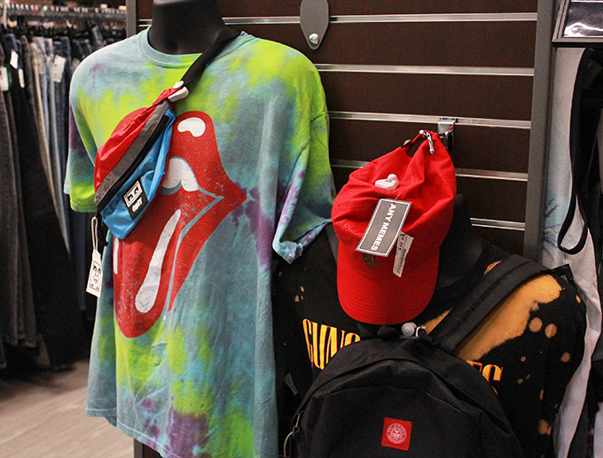 Rock 'n roll meets thrift store gold! This Rolling Stones tie-dye would have cost a fortune at the concert, but here it's just waiting for a new fan.