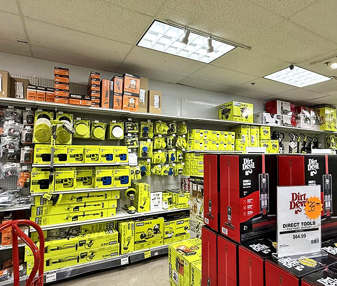 DIY dreams come true in the tool section, where weekend warriors plot their next home improvement conquests.