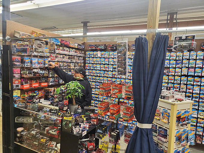 Die-cast paradise where collectors speak their own language. "Mint in box" are the three most beautiful words in this particular universe.