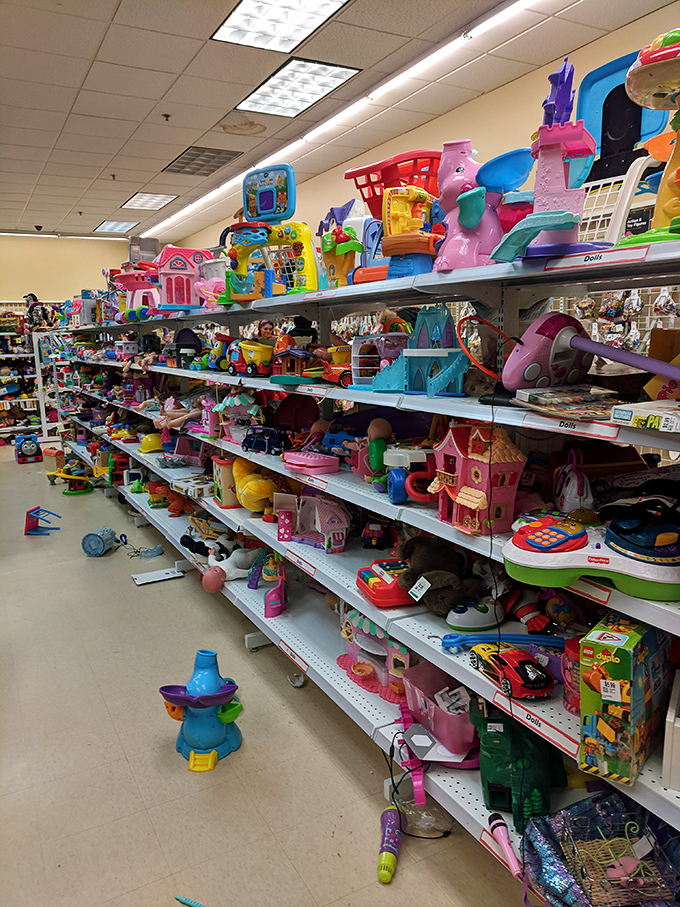 A technicolor explosion of plastic childhood dreams. One kid's outgrown toy is another's birthday miracle waiting to happen.