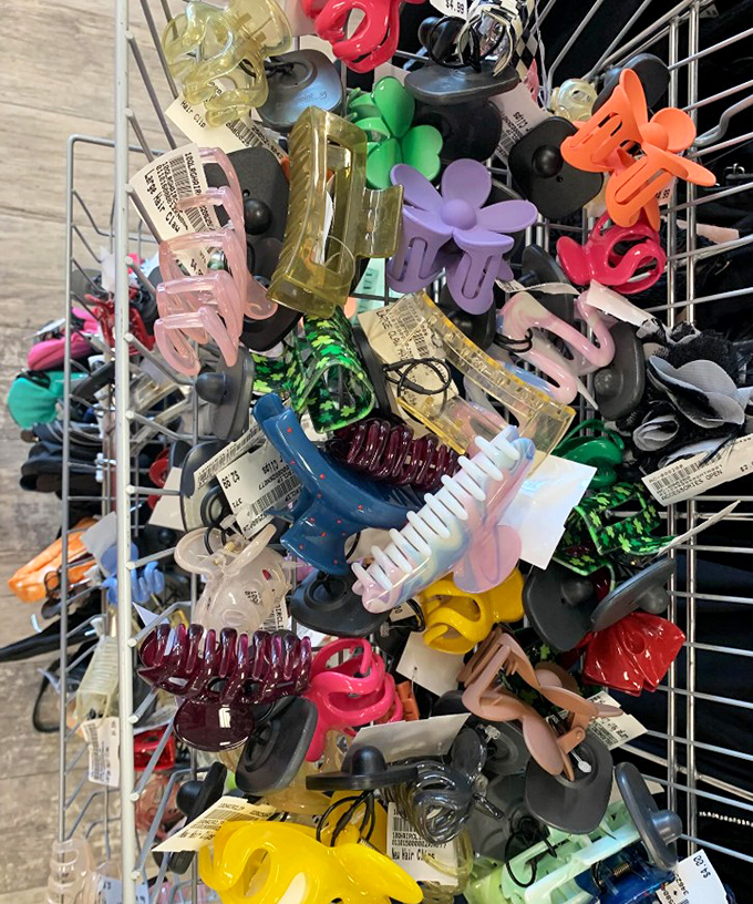 Hair clip chaos that somehow makes perfect sense. The accessory equivalent of a candy store where everything costs less than a latte.