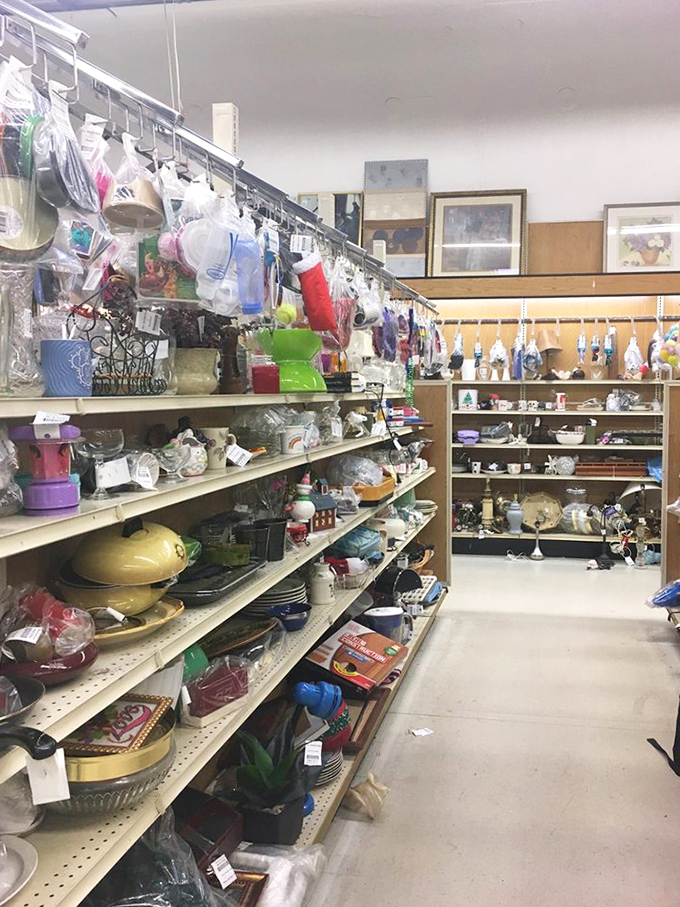 Kitchen treasures as far as the eye can see. That yellow serving dish might be the missing piece from Grandma's collection you've been hunting for years.