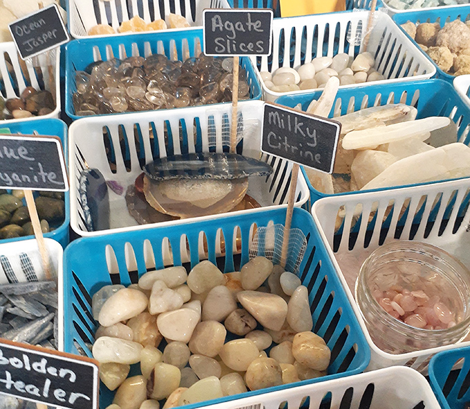 Crystals and polished stones for collectors, healers, or anyone who just likes shiny rocks with mysterious powers.