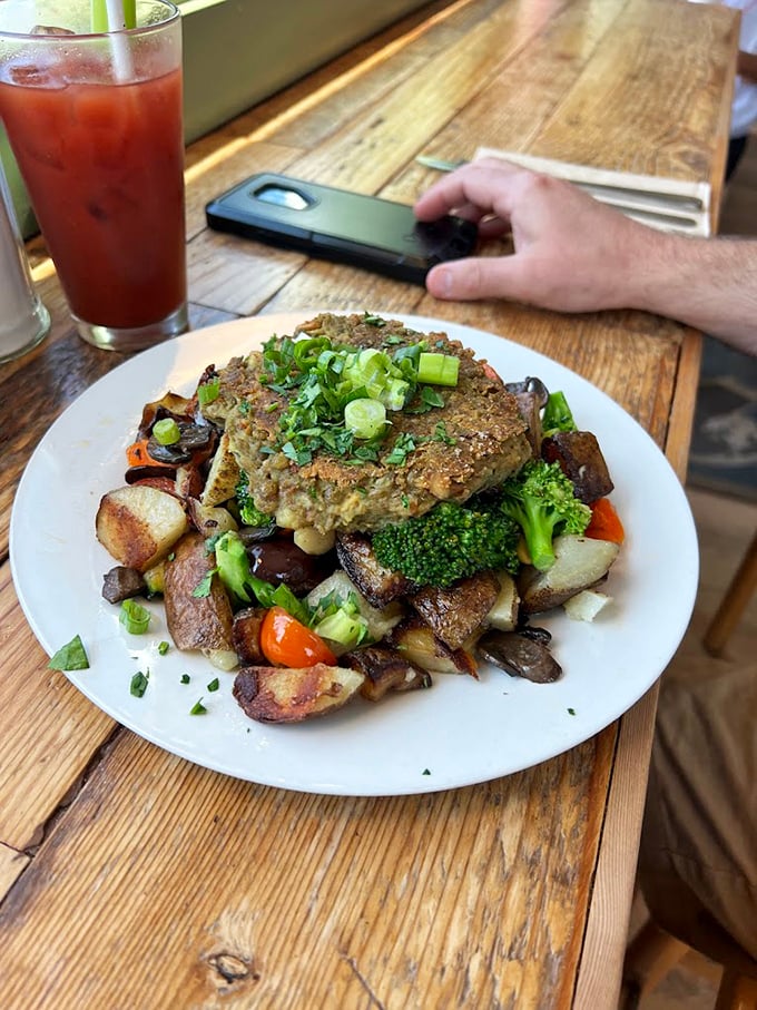 Who needs meat when vegetables can party like this? That curried lentil cake is the cool friend who shows up and makes everything more interesting.