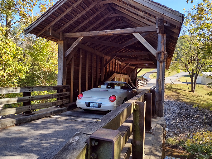 Even modern cars get to experience a bit of history. This convertible is having its "driving through time" moment.