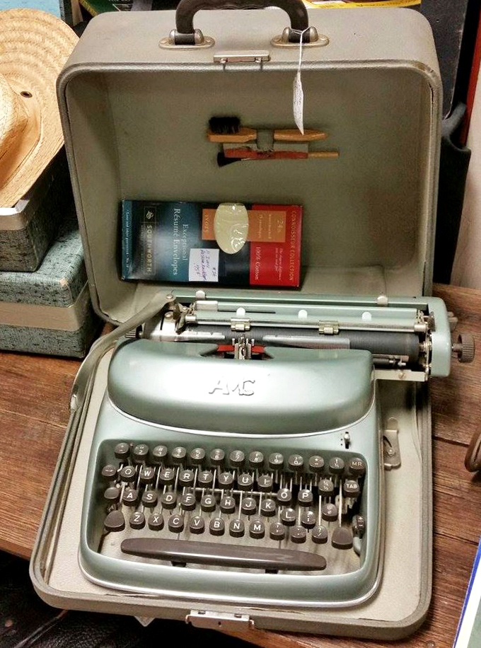 This mint-green typewriter probably wrote love letters that would make modern text messages weep with envy.