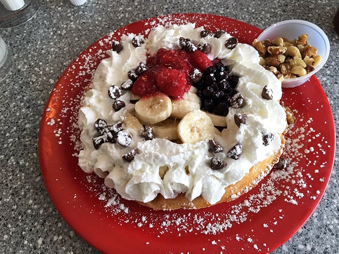 This isn't just a waffle&mdash;it's a canvas for nature's candy. Whipped cream, berries, and chocolate chips in perfect harmony.