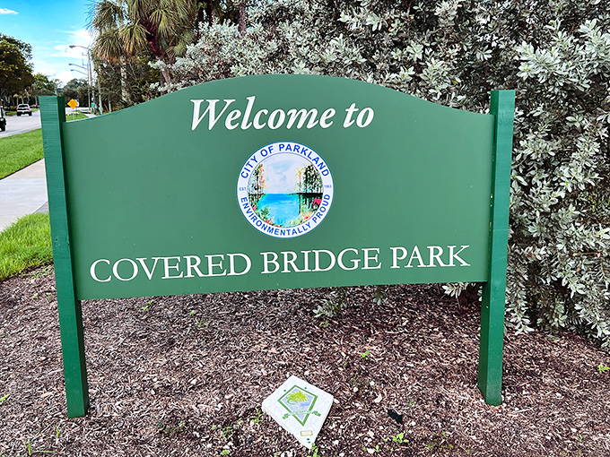 The welcoming sign promises exactly what it delivers&mdash;a slice of unexpected charm in Parkland's carefully preserved natural setting. 