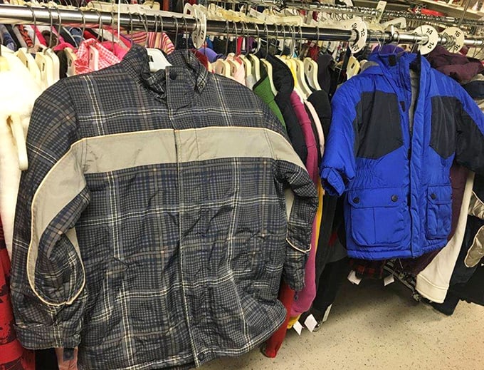 Winter coat heaven, where Vermont's practical need for warmth meets the thrill of finding that perfect parka at a fraction of retail.