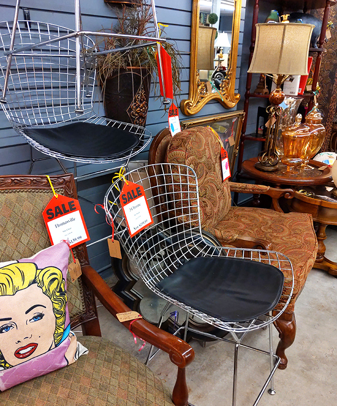 Wire basket chairs bring that iconic mid-century modern vibe that interior designers charge thousands to recreate professionally.