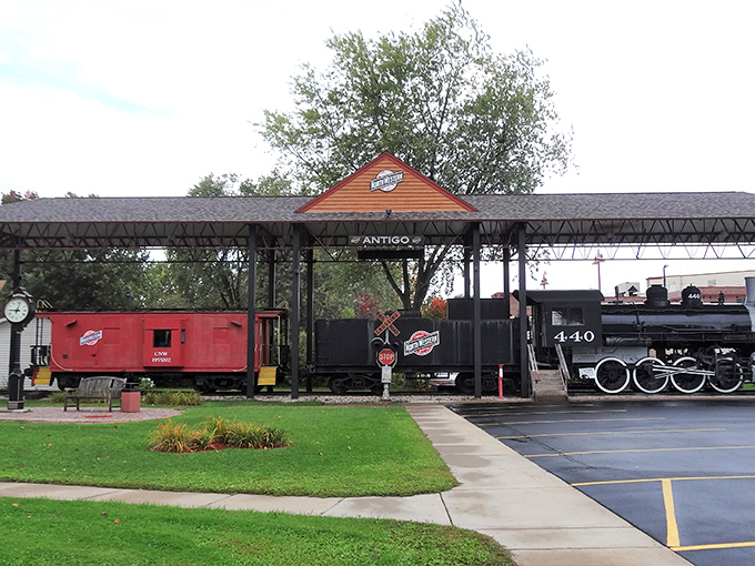 Antigo's train display &ndash; where railroad history stands proudly preserved rather than relegated to dusty museum corners.