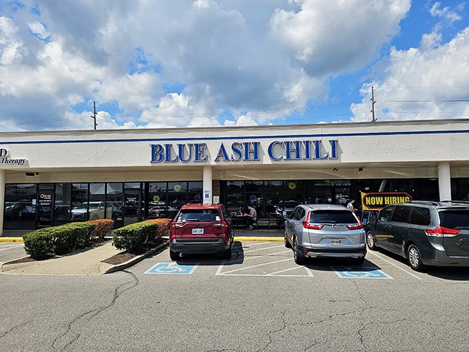 Blue Ash Chili exterior - Hidden in a strip mall like a culinary speakeasy, serving Cincinnati-style chili that would make a native weep with joy.