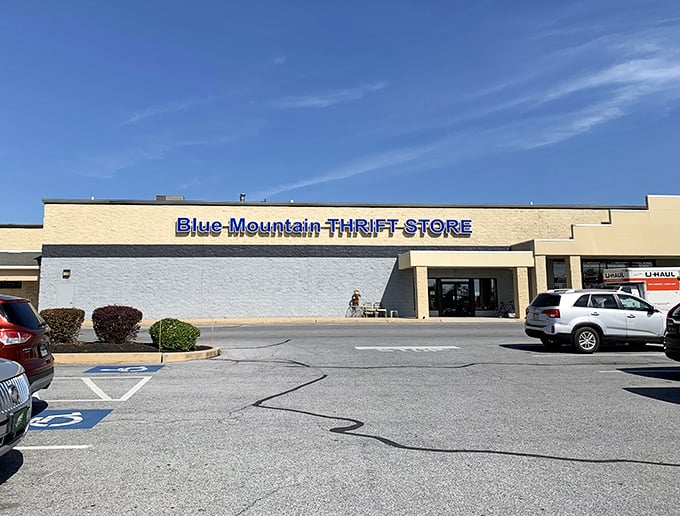 Blue Mountain's straightforward signage makes a simple promise: affordable treasures await within these walls.