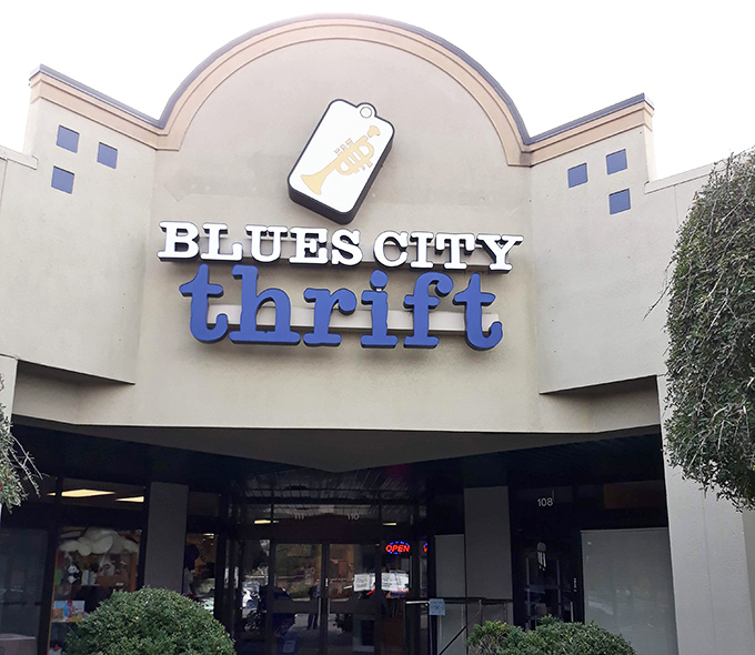 Blues City Thrift's musical note logo hits all the right notes. Memphis melody meets secondhand symphony in this treasure trove!