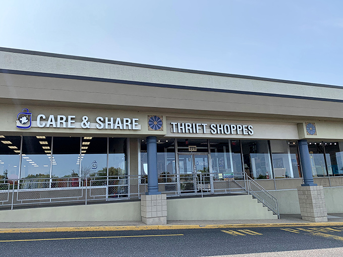 Care & Share's blue columns stand guard over a kingdom of bargains that fund good works around the world.