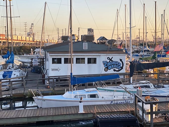 Chowder Barge floats among sailboats like a delicious secret waiting to be discovered. This floating restaurant gives "fresh catch" a whole new meaning!
