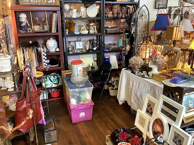 Organized chaos of the best kind! Every shelf in this booth tells a story&mdash;or several&mdash;depending on which trinket catches your eye.