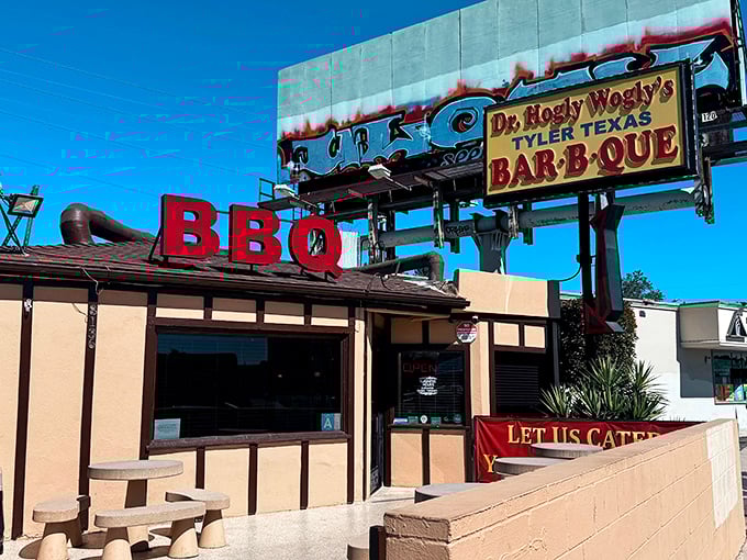 Dr. Hogly Wogly's might win the award for most playful BBQ name, but their Texas-style smoking is serious business.