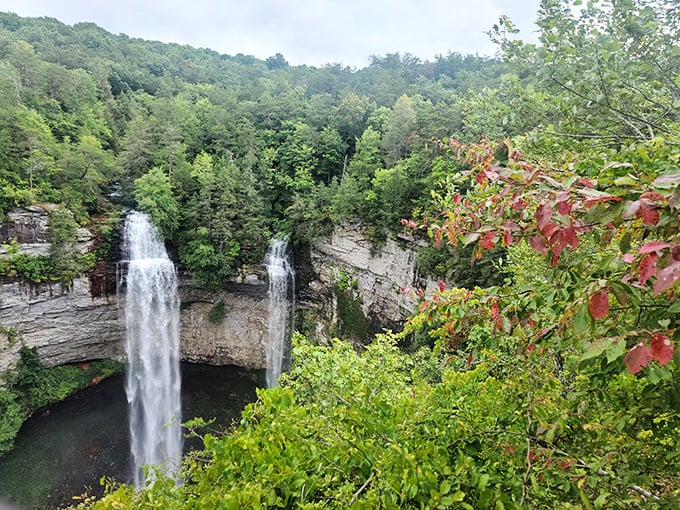 Twin waterfalls drop with the drama of a Shakespearean finale, minus the tragic ending.