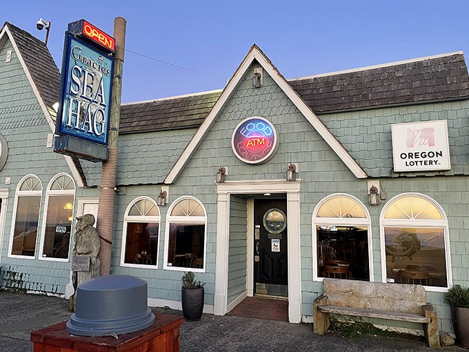 Gracie's Sea Hag's charming cottage exterior invites you in for seafood comfort food. Don't let the quirky name fool you—this place is serious about seafood!