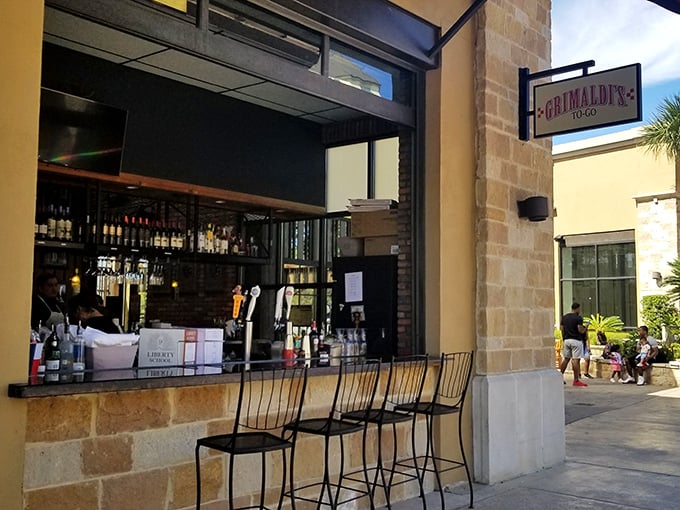 Grimaldi's brings that upscale pizzeria energy to San Antonio with stone accents and inviting outdoor seating.
