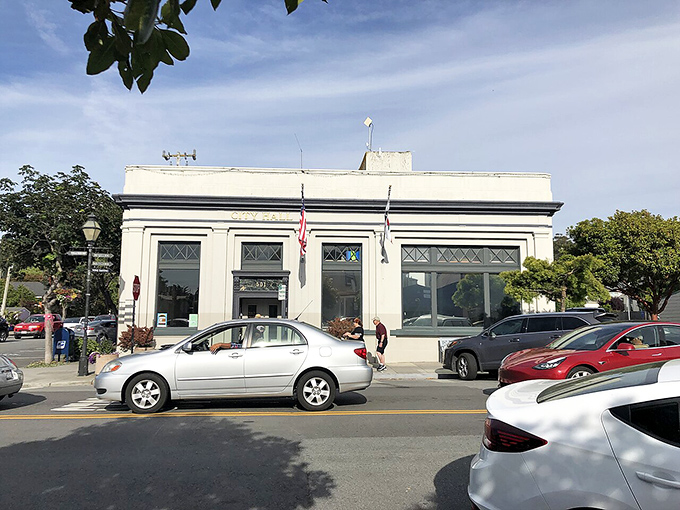 This stately white building in Half Moon Bay stands like a dignified elder statesman, quietly watching over the coastal town's comings and goings.