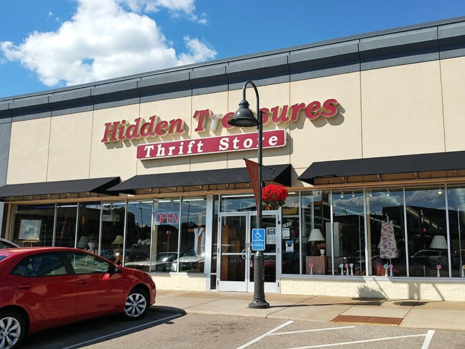 Hidden Treasures lives up to its name with that inviting storefront. The red awning practically whispers "come find something special."