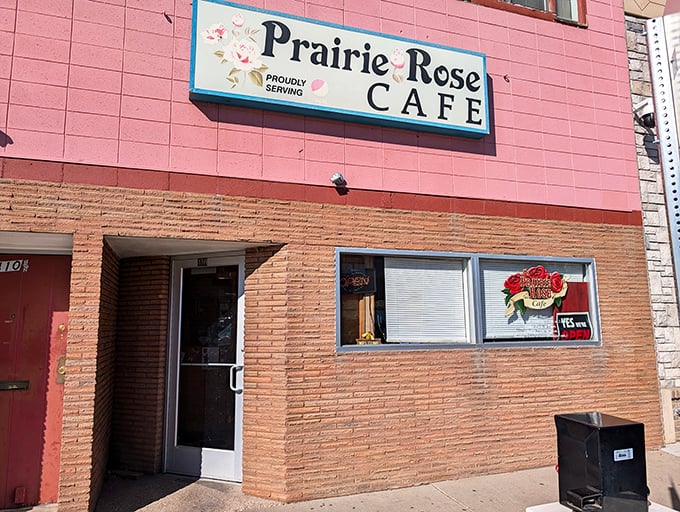 That pink facade promises prairie charm and comfort food that blooms with hometown flavor. 