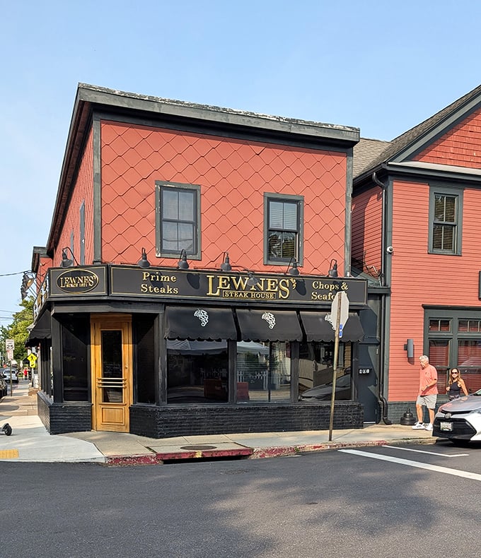 Lewnes' Steakhouse makes a bold statement with its coral-colored exterior. This Annapolis institution wears its confidence like a well-tailored suit.